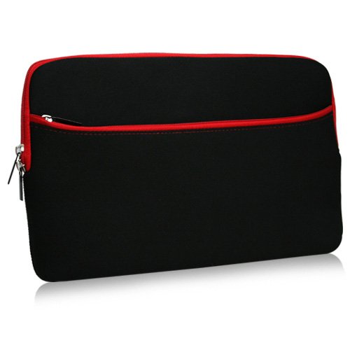 BoxWave Case Compatible with Dell Latitude 7320 Detachable - SoftSuit with Pocket, Soft Pouch Neoprene Cover Sleeve Zipper Pocket for Dell Latitude 7320 Detachable - Jet Black with Red Trim
