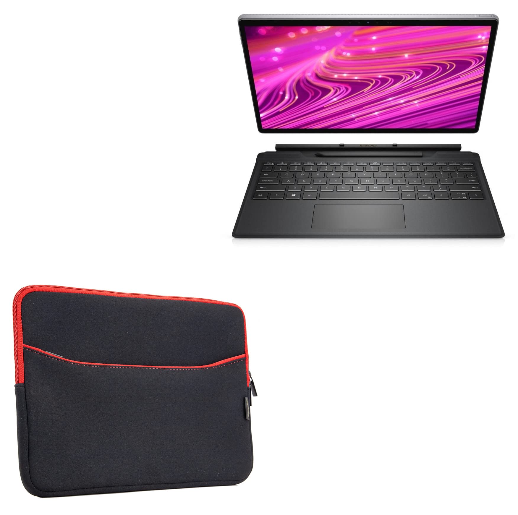 BoxWave Case Compatible with Dell Latitude 7320 Detachable - SoftSuit with Pocket, Soft Pouch Neoprene Cover Sleeve Zipper Pocket for Dell Latitude 7320 Detachable - Jet Black with Red Trim