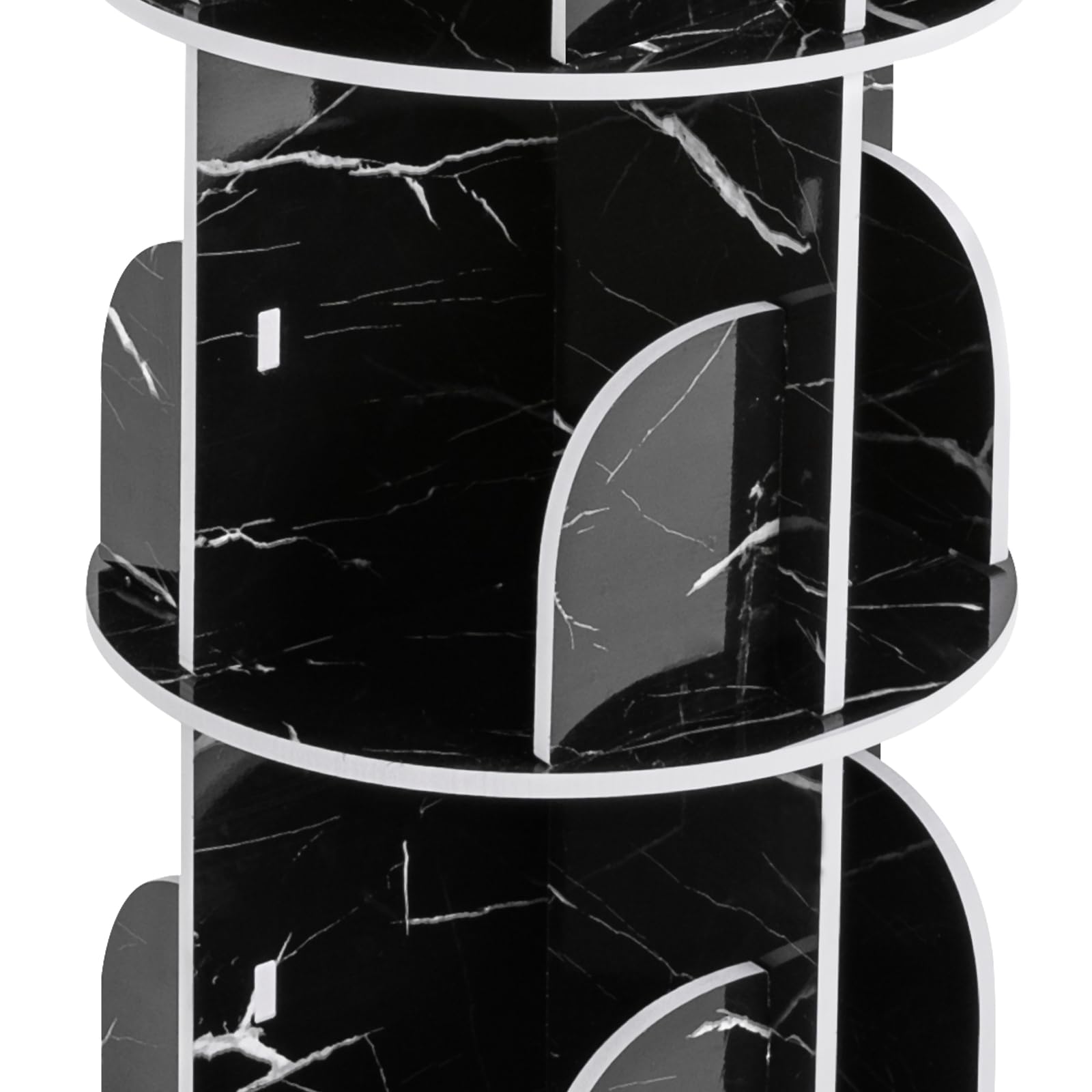LyeXD 4 Tier Rotating Display Bookshelf,Black Marble Revolving Storage Rack, PVC Floor Standing Corner Book Shelf Spinning Small Bookcase for Entryway Bedroom Living Room