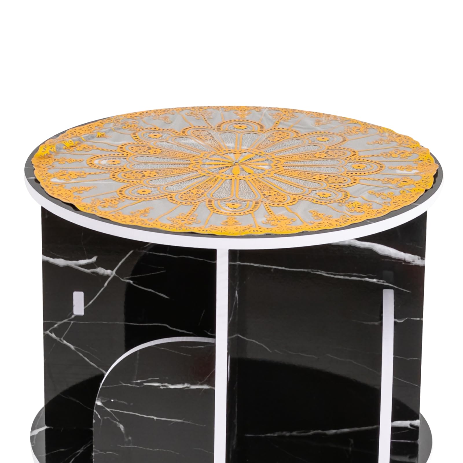 LyeXD 4 Tier Rotating Display Bookshelf,Black Marble Revolving Storage Rack, PVC Floor Standing Corner Book Shelf Spinning Small Bookcase for Entryway Bedroom Living Room