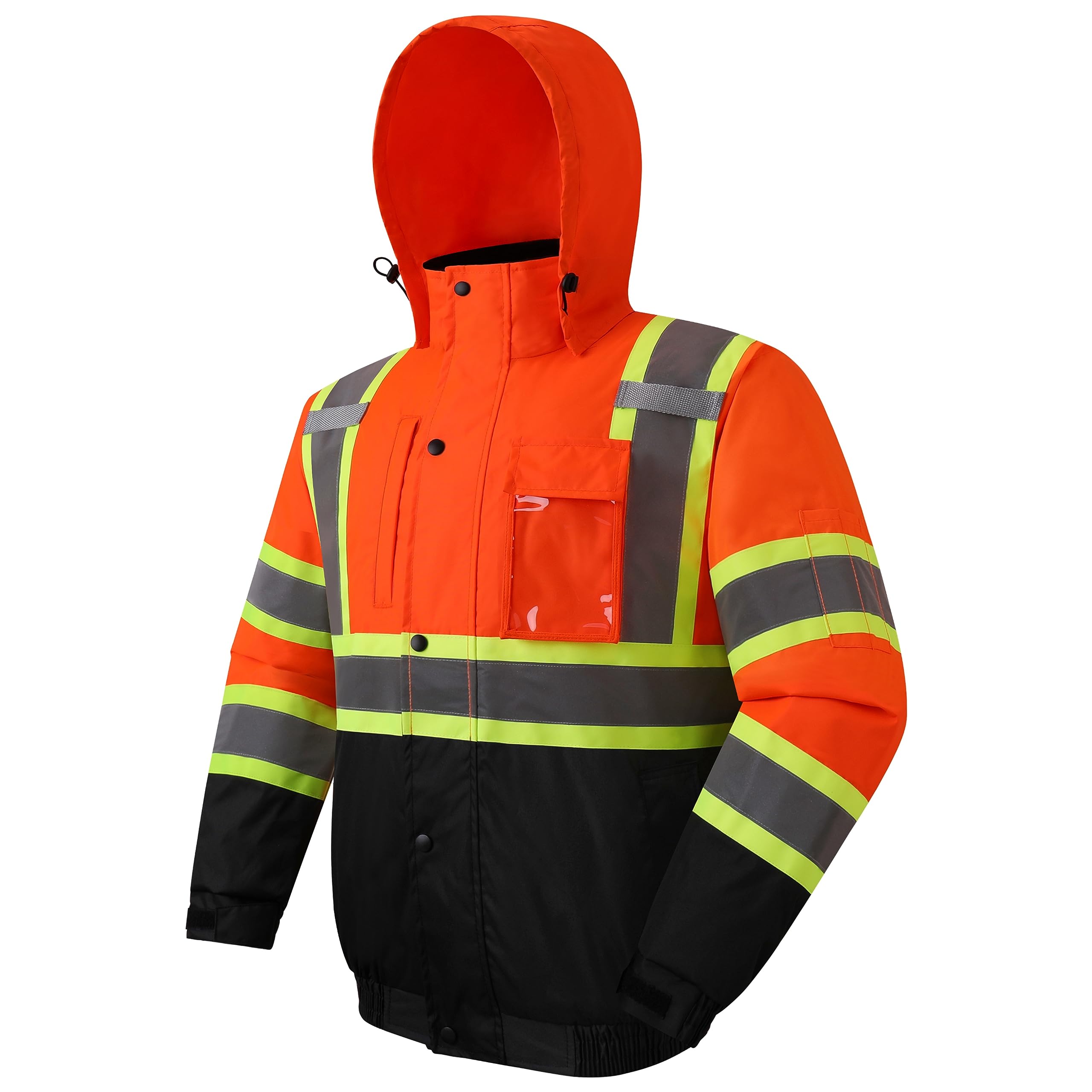 JKSafety Hi-Vis Winter Safety Bomber Jacket for men and women | Winter Safety Jacket Durable and Waterproof | Construction Work Jacket for Winter | Cold Weather PPE | ANSI Class 3 (116-OBlk L)