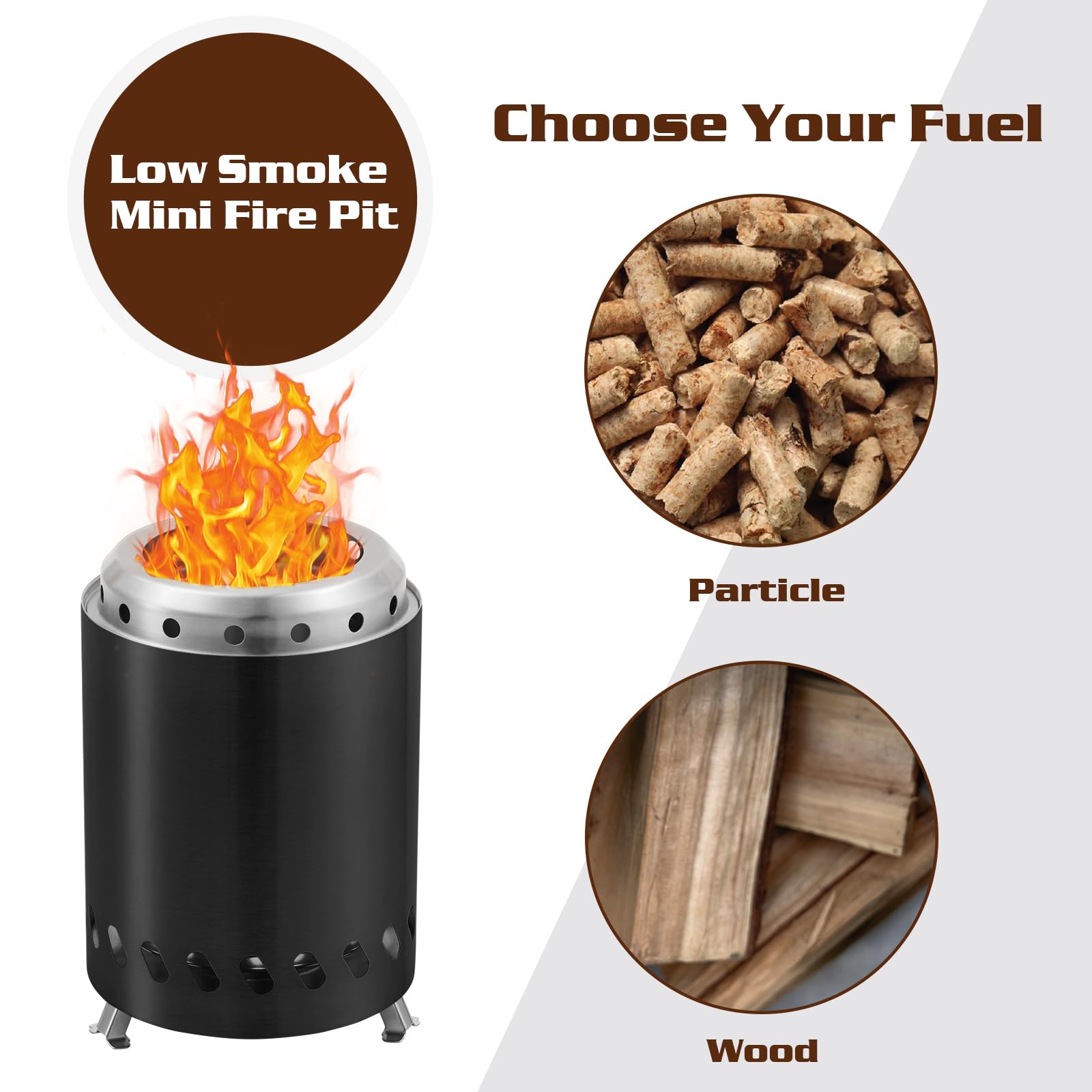 BRIAN & DANY Tabletop Solo Fire Pit with Stand, Smokeless Firepit for Outside, Stainless Steel Stove Bonfire, Fueled by Pellets or Wood, Includes Travel Bag & Fireproof Mat - 7.9 x 5.5in,Black