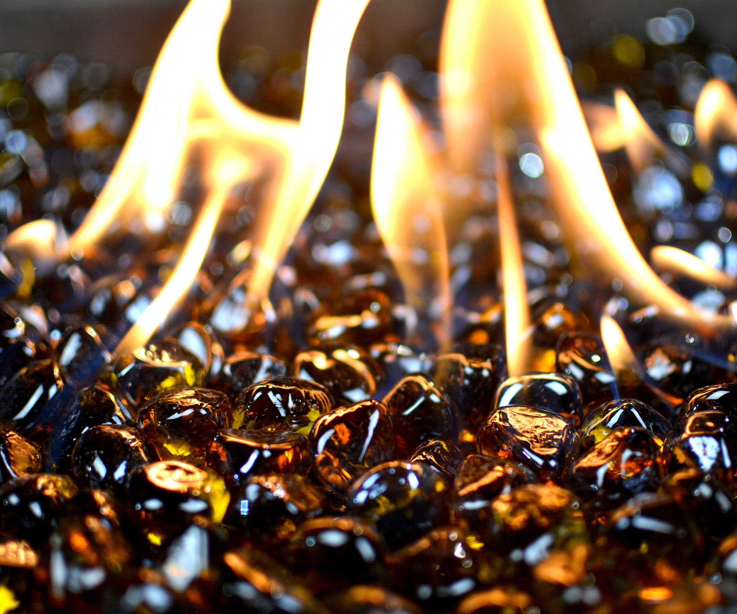 Holy Fire 1-inch Fire Glass Diamonds for Fire Pits, Reflective Diamonds Rocks for Natural or Propane Gas Fireplaces Fire Bowls, Indoor & Outdoor Landscaping. (20 Pounds, Amber Brown)
