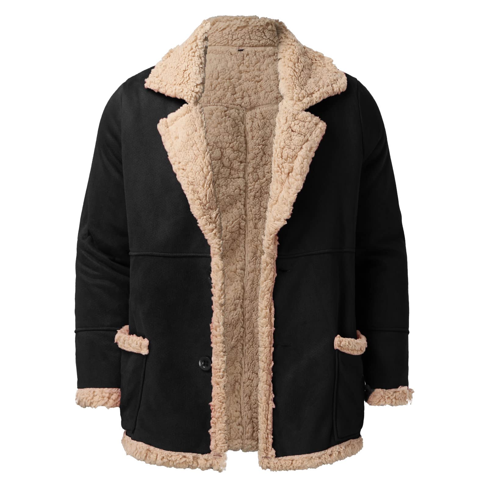 ADUWOAN Mens Fur Coat Black Leather Jacket for Men Black Fur Jacket Mens Fleece Jacket Chamarras Para Hombre Winter Jacket for Men Black Coat