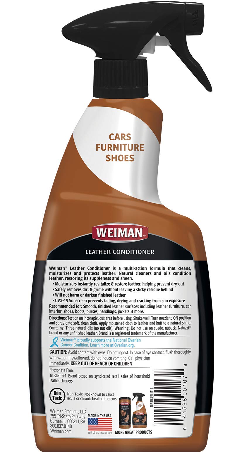 Weiman Leather Cleaner & Conditioner - 12 Fl Oz - Non Toxic Cleans Conditions and Restores Leather Surfaces - UV Protectants Help Prevent Cracking or Fading of Leather Couches Car Seats Shoes Purses