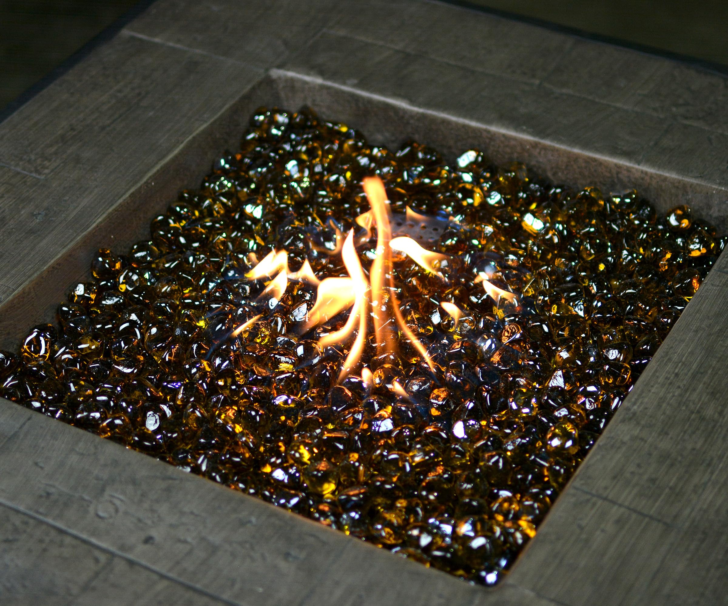 Holy Fire 1-inch Fire Glass Diamonds for Fire Pits, Reflective Diamonds Rocks for Natural or Propane Gas Fireplaces Fire Bowls, Indoor & Outdoor Landscaping. (20 Pounds, Amber Brown)