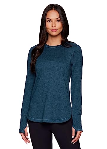 RBX Active Women's Long Sleeve Tunic Tee, Lightweight Crewneck Pullover T-Shirt, Super Soft Relaxed Fit Yoga Top F23 Dark Teal L