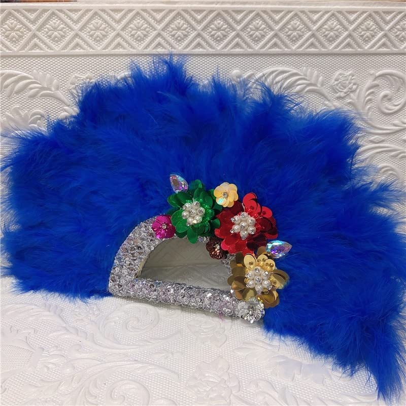 Msbfea African Wedding Party Feather Fan Big Size African White Feather Wedding with Shiny Sequins Flower Feather Fan Color 322