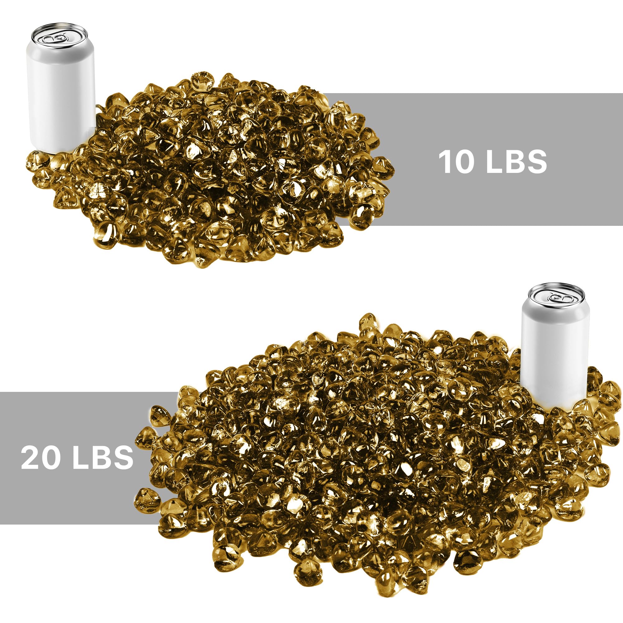 Holy Fire 1-inch Fire Glass Diamonds for Fire Pits, Reflective Diamonds Rocks for Natural or Propane Gas Fireplaces Fire Bowls, Indoor & Outdoor Landscaping. (20 Pounds, Amber Brown)