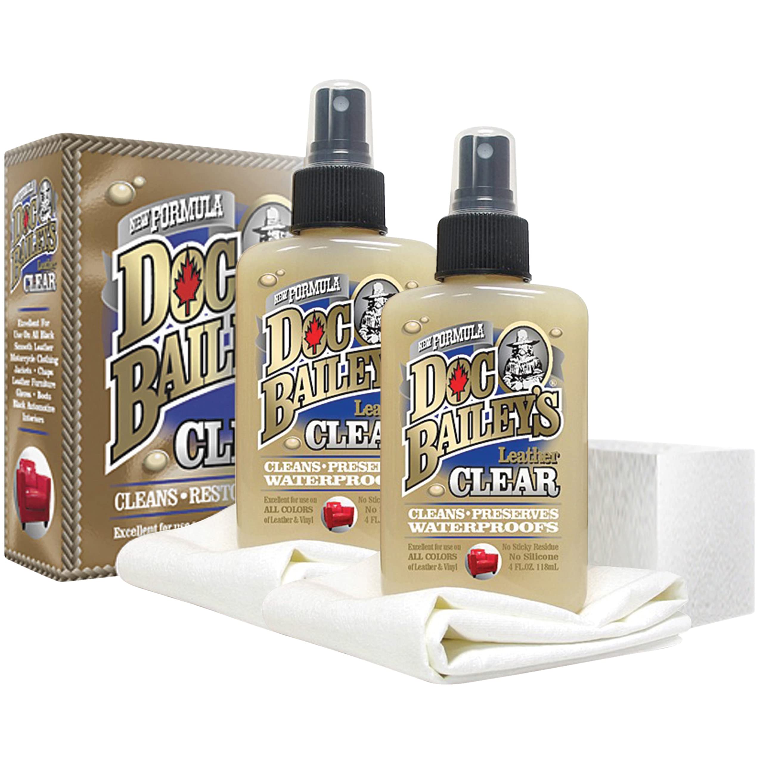 Doc Baileys Clear Leather Cleaner and Conditioner - Waterproof Fine Leather Softener for Boots, Saddles & More - 4oz, 2 Packs