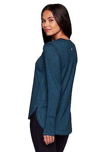 RBX Active Women's Long Sleeve Tunic Tee, Lightweight Crewneck Pullover T-Shirt, Super Soft Relaxed Fit Yoga Top F23 Dark Teal L