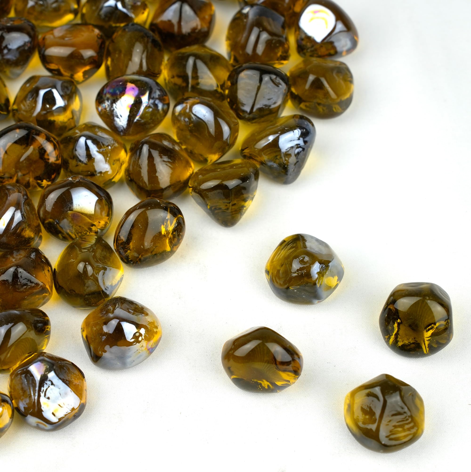 Holy Fire 1-inch Fire Glass Diamonds for Fire Pits, Reflective Diamonds Rocks for Natural or Propane Gas Fireplaces Fire Bowls, Indoor & Outdoor Landscaping. (20 Pounds, Amber Brown)
