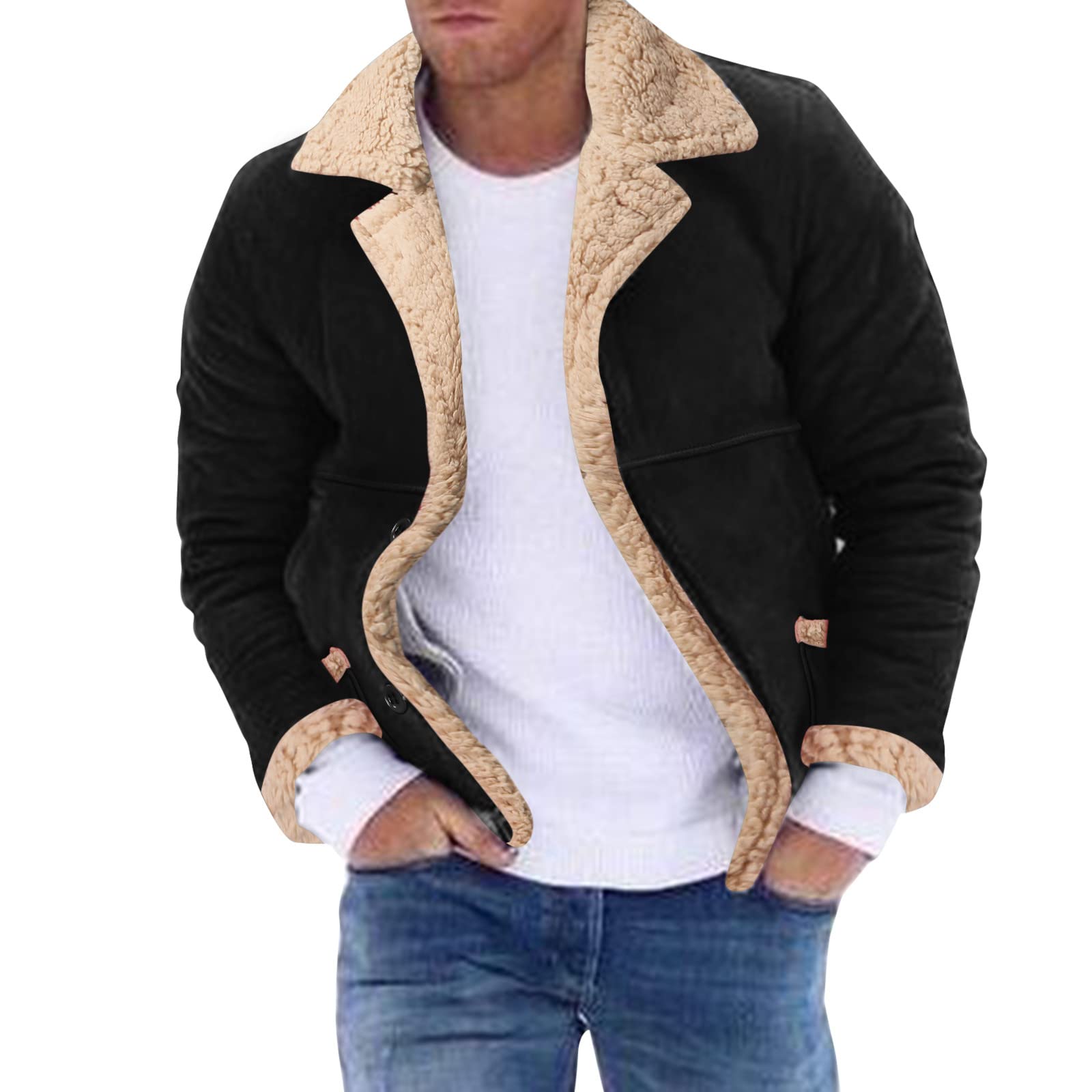 ADUWOAN Mens Fur Coat Black Leather Jacket for Men Black Fur Jacket Mens Fleece Jacket Chamarras Para Hombre Winter Jacket for Men Black Coat