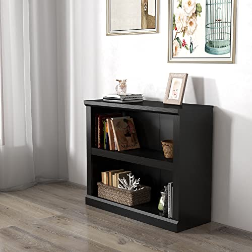 Panana Wooden Bookcase, 2/3/5 Tier Cube Shelves Adjustable Shelf Bookself Storage Organizer Display Shelf Free Standing Unit for Living Room Home Office (Black, 2-Tier)