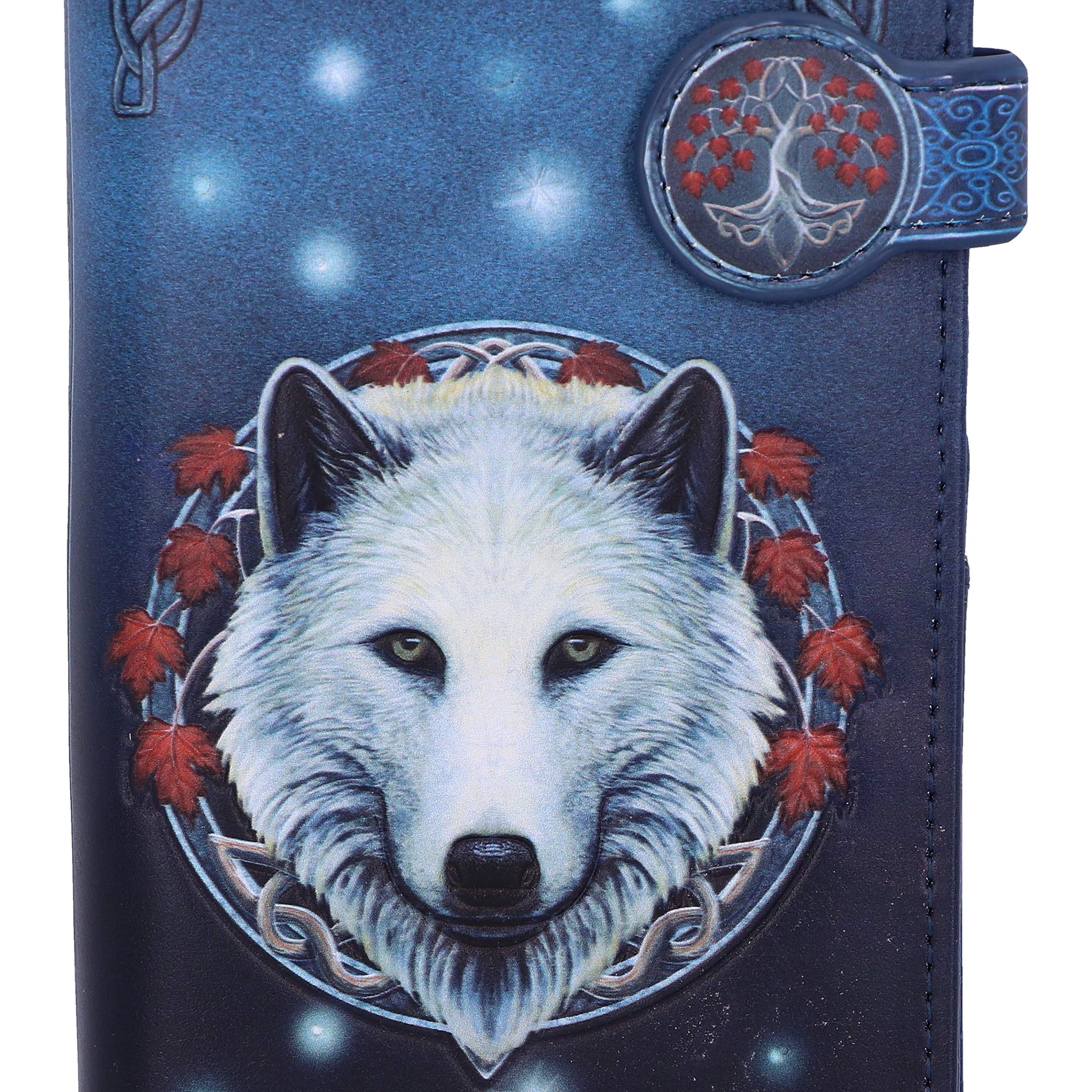 Nemesis Now Klassisch, Blue, 18.5cm Bi-Fold Wallet with Wolf Pattern, Embossed, RFID Protected