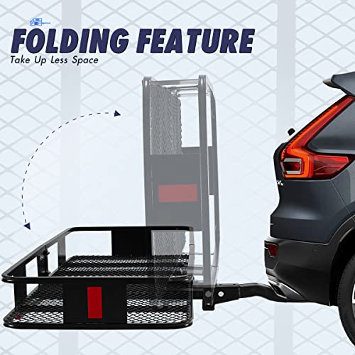 KING BIRD Folding Hitch Cargo Carrier 60x24x6 with 18 Cuft Waterproof Bag & Hitch Stabilizer& Ratchet Straps Fits to 2'' Receiver,550LBS Capacity Cargo Basket | Trailer Tow Hitch Cargo Carrier