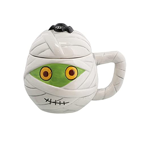 Servette Home Ceramic 10 ounce Halloween Soup Mug with Lid (Mummy)