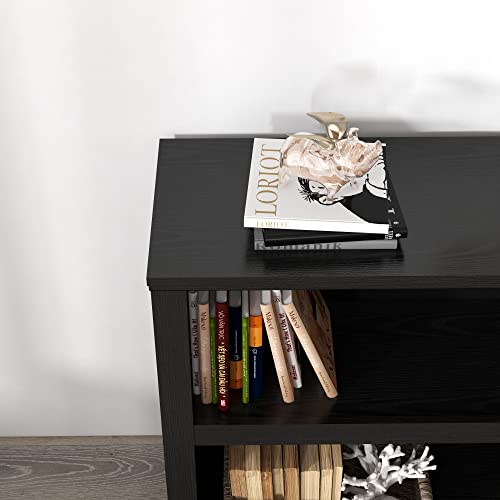 Panana Wooden Bookcase, 2/3/5 Tier Cube Shelves Adjustable Shelf Bookself Storage Organizer Display Shelf Free Standing Unit for Living Room Home Office (Black, 2-Tier)
