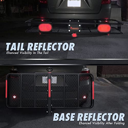 KING BIRD Folding Hitch Cargo Carrier 60x24x6 with 18 Cuft Waterproof Bag & Hitch Stabilizer& Ratchet Straps Fits to 2'' Receiver,550LBS Capacity Cargo Basket | Trailer Tow Hitch Cargo Carrier