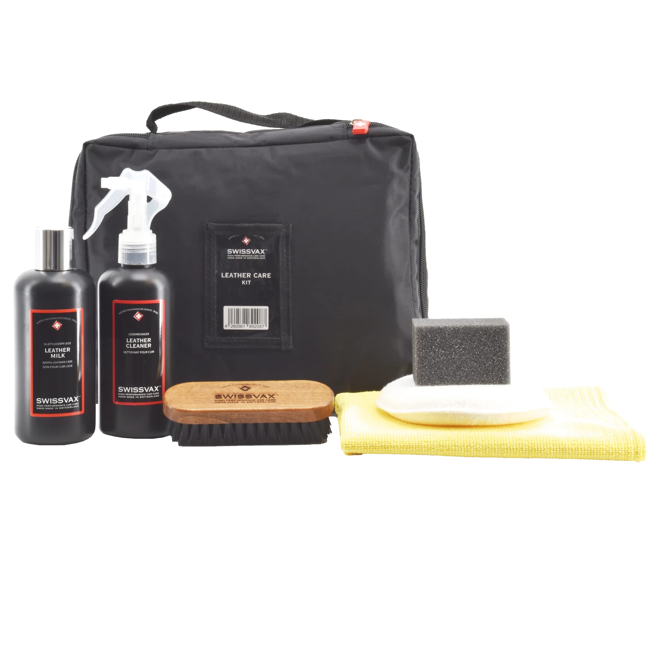 SWISSVAX Leather Care KIT, Interior Leather Cleaner, Cleaning Brush, Microfiber Towel and Leather Milk