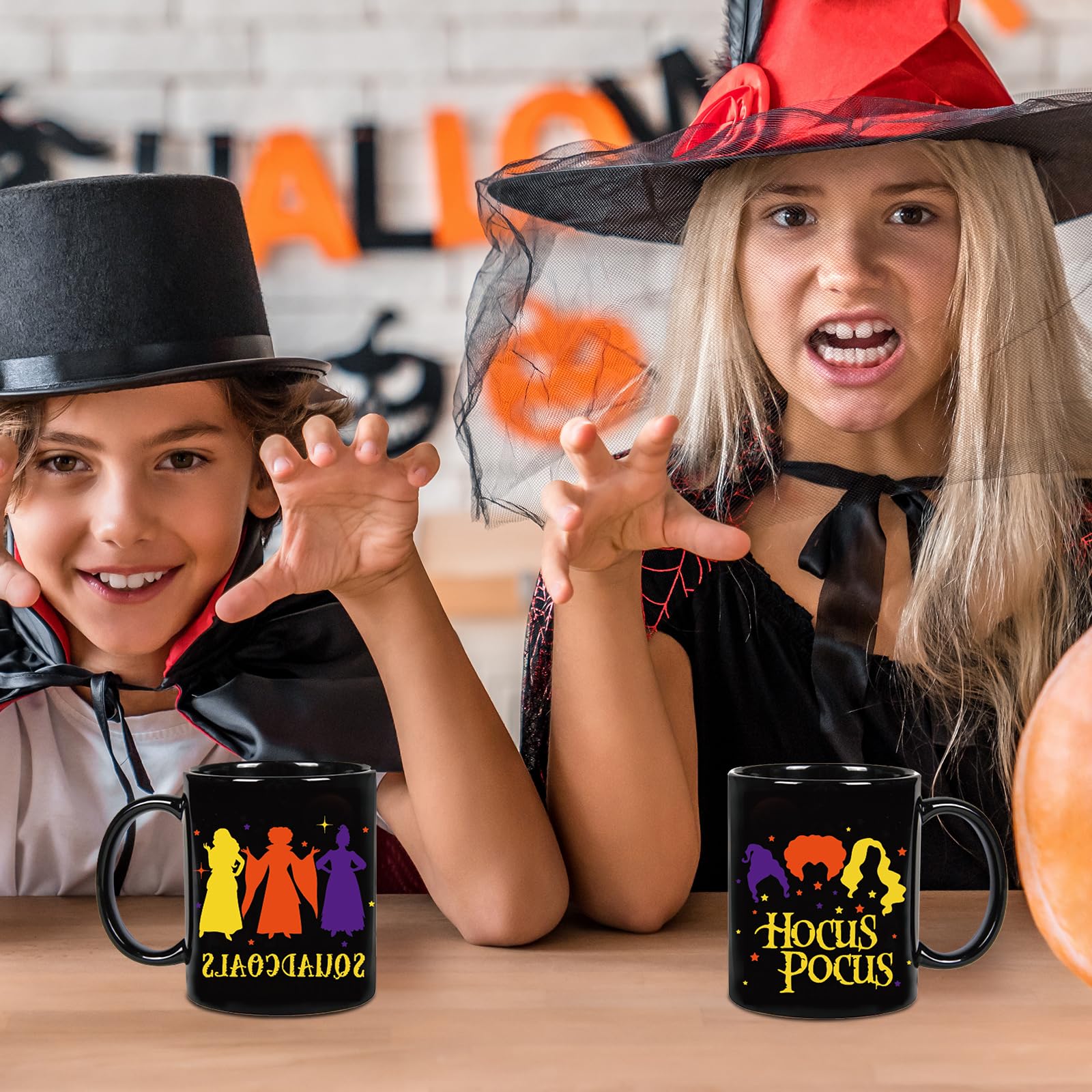 Whaline 2Pcs Halloween Mug Set 12oz Witch Coffee Mugs Hocus Pocus Ceramic Drinking Mugs for Home Table Centerpieces Housewarming Gift Office School