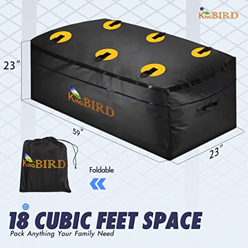 KING BIRD Folding Hitch Cargo Carrier 60x24x6 with 18 Cuft Waterproof Bag & Hitch Stabilizer& Ratchet Straps Fits to 2'' Receiver,550LBS Capacity Cargo Basket | Trailer Tow Hitch Cargo Carrier