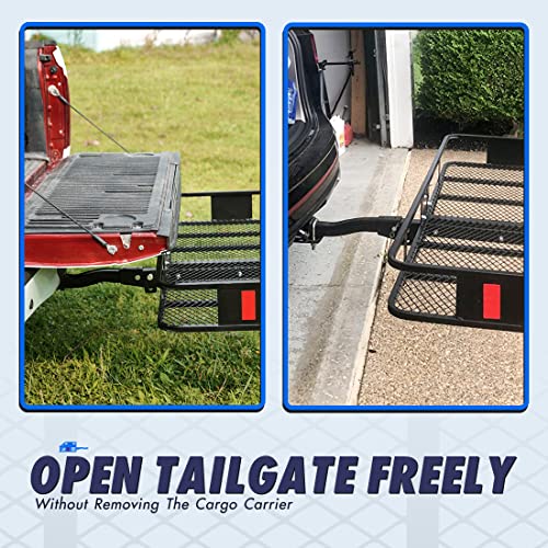 KING BIRD Folding Hitch Cargo Carrier 60x24x6 with 18 Cuft Waterproof Bag & Hitch Stabilizer& Ratchet Straps Fits to 2'' Receiver,550LBS Capacity Cargo Basket | Trailer Tow Hitch Cargo Carrier