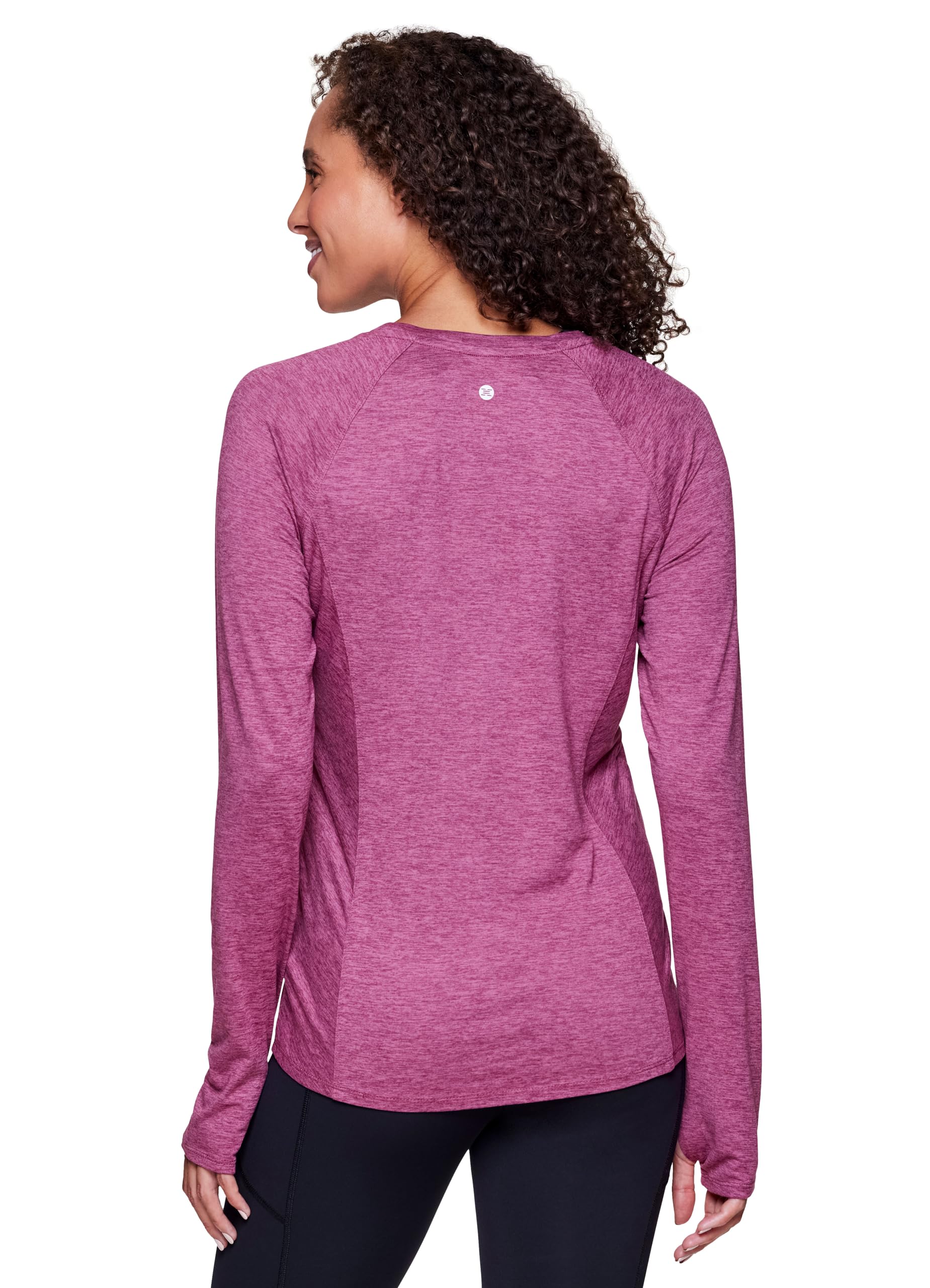 RBX Activewear Long Sleeve Running Top for Women, Lightweight Space Dye Buttery Soft Yoga Tee with Thumbholes Heathered Berry Wine L