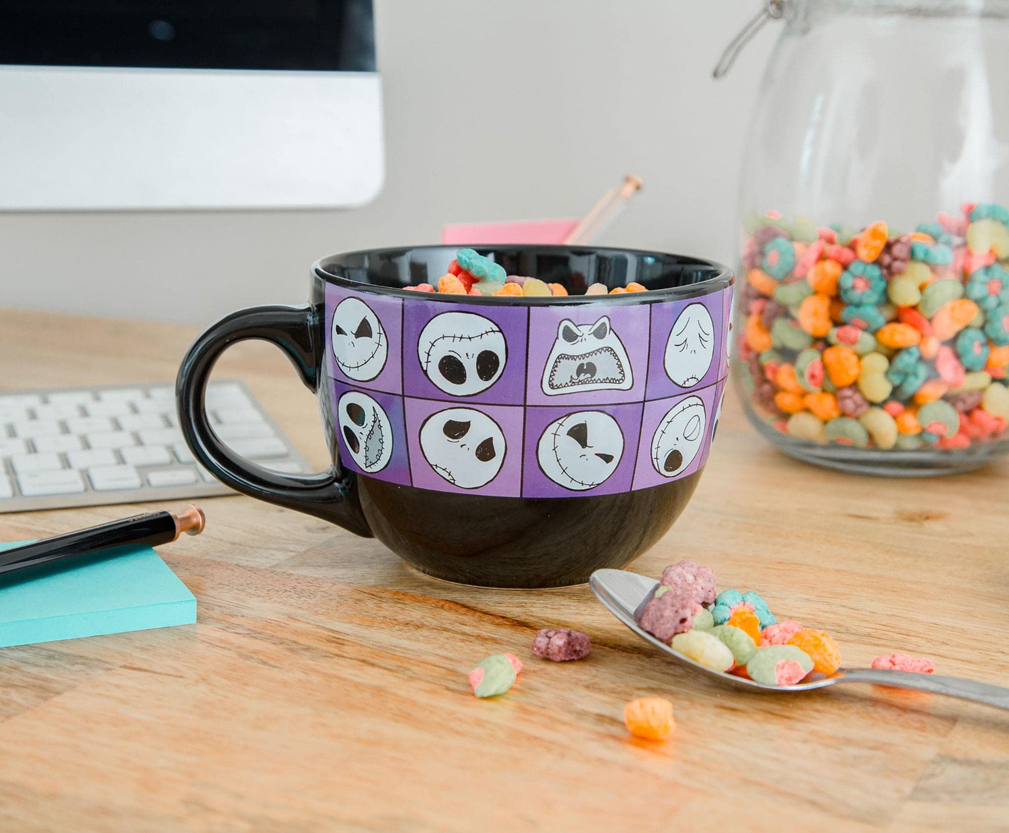 Disney The Nightmare Before Christmas Jack Expressions Ceramic Soup Mug | Bowl For Ice Cream, Cereal, Oatmeal | Large Coffee Cup For Espresso, Caffeine | Home & Kitchen Essentials | Holds 24 Ounces