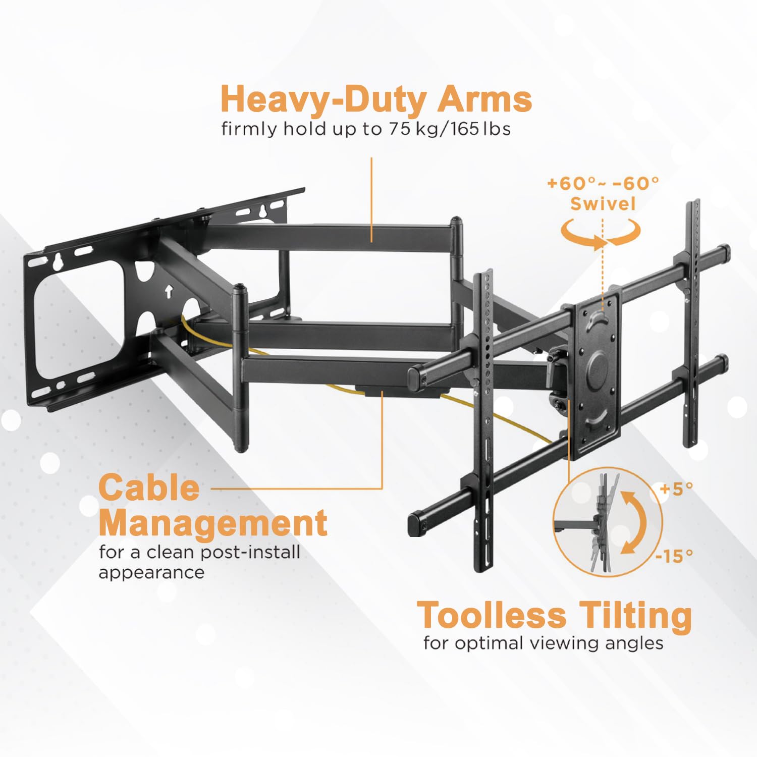 Premium Mount - Heavy Duty Dual Arm Articulating TV Wall Mount Bracket for LG - 77" Class C3 Series OLED 4K UHD Smart webOS TV - OLED77C3PUA Tilt & Swivel with Reduced Glare - Buy Smart!