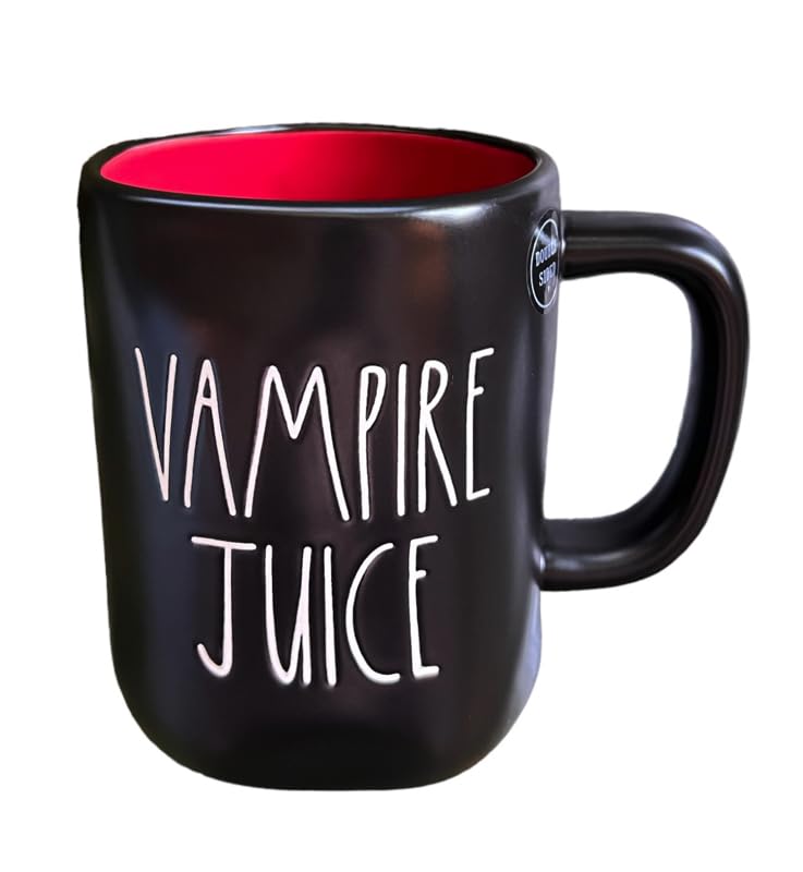 Rae Dunn Halloween Ceramic Double Sided Mug Vampire Juice with Red Interior