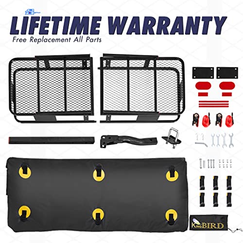 KING BIRD Folding Hitch Cargo Carrier 60x24x6 with 18 Cuft Waterproof Bag & Hitch Stabilizer& Ratchet Straps Fits to 2'' Receiver,550LBS Capacity Cargo Basket | Trailer Tow Hitch Cargo Carrier