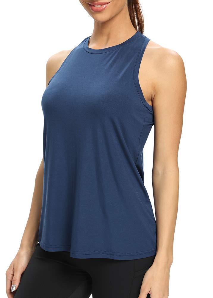 Bestisun Long Gym Exercise Athletic Tops Racerback Sports Shirts Yoga Dance Clothing Navy Blue XL