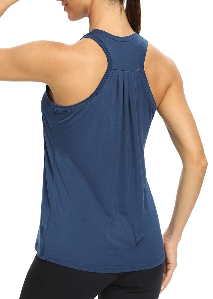 Bestisun Long Gym Exercise Athletic Tops Racerback Sports Shirts Yoga Dance Clothing Navy Blue XL