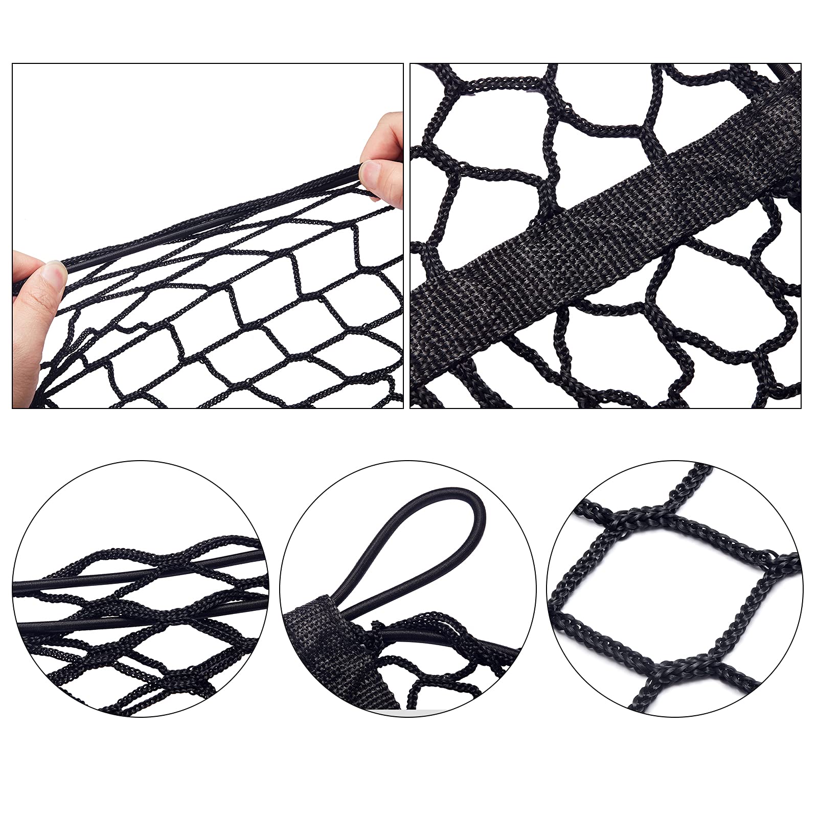 BDFHYK 3 Pocket Cargo Net Trunk Bed Organizer, Black Mesh Storage Net with 4 Metal Hooks, Heavy Duty Cargo Net for SUV, Cars, Pickup Truck Bed, 47.2 x 12 x 11 inches