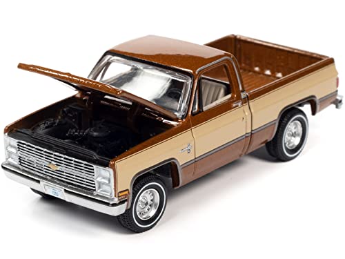 Auto World 1983 Chevy Silverado 10 Fleetside Pickup Truck Light Bronze Met. w/Almond Brown Sides Ltd Ed 17120 pcs 1/64 Diecast Model by Autoworld 64322-AWSP074 A (AWSP074/24A)