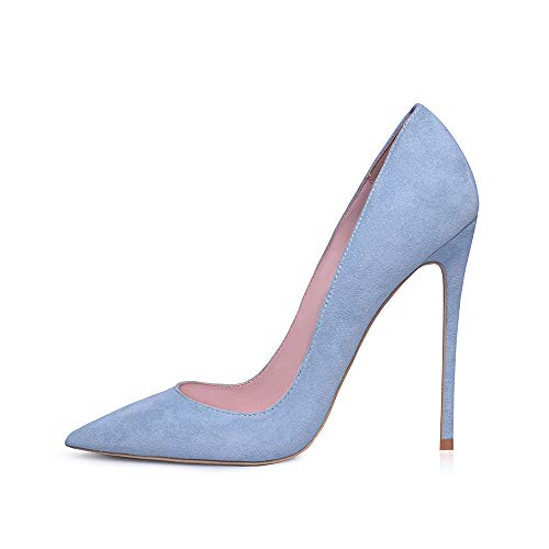 Elisabet Tang High Heels, Women Pumps Pointed Toe Stilettos 4.7 inch/12cm Sexy Heels Party Shoes LB 9 Light Blue