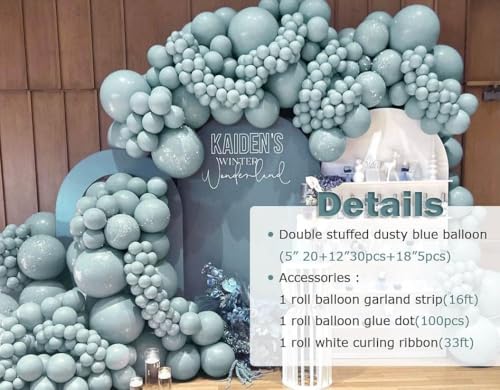 Dusty Blue Balloon Garland Arch Kit - Double Stuffed Slate Blue Balloons Different Sizes for Baby Shower Gender Reveal Wedding Birthday Party Decoration