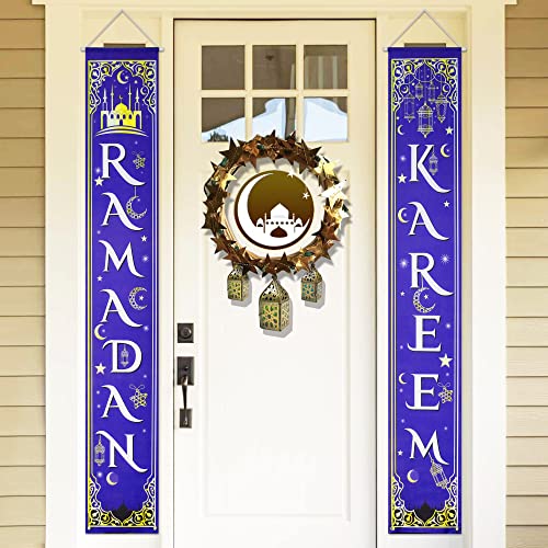 Ramadan Kareem Hanging Banner Decorations - 72x12 Inch Ramadan Banner Front Door Porch Sign Decorations for Home Indoor Outdoor, Eid Mubarak Backdrop Ramadan Mubarak Party Decorations