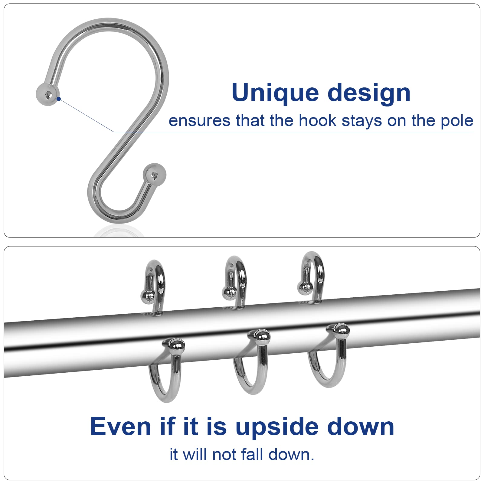 Gidse Metal Shower Curtain Hooks, Set of 12, Rust Proof Shower Curtain Hooks Rings, Durable S Shaped Hooks Hangers for Shower Curtains, Kitchen Utensils, Clothes, Towels (Chrome)