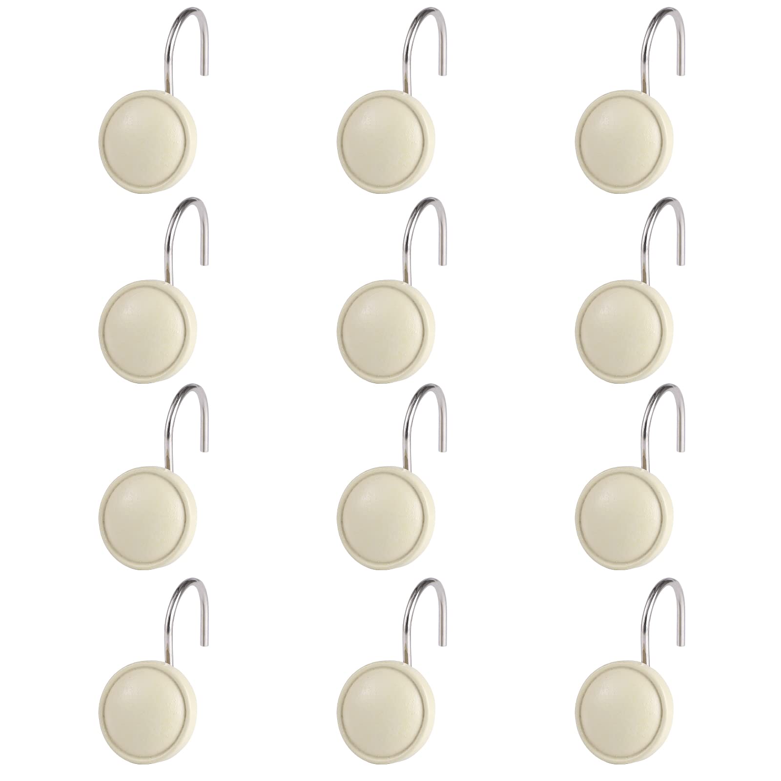 Twofishes Cream Rounds Resin Shower Curtain Hooks Set of 12 Decorative Rust Proof Resin Shower Curtain Rings Pack of 12
