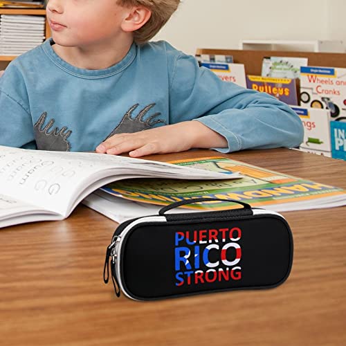 Puerto Rico Strong Printed Pencil Case Bag Stationery Pouch with Handle Portable Makeup Bag Desk Organizer
