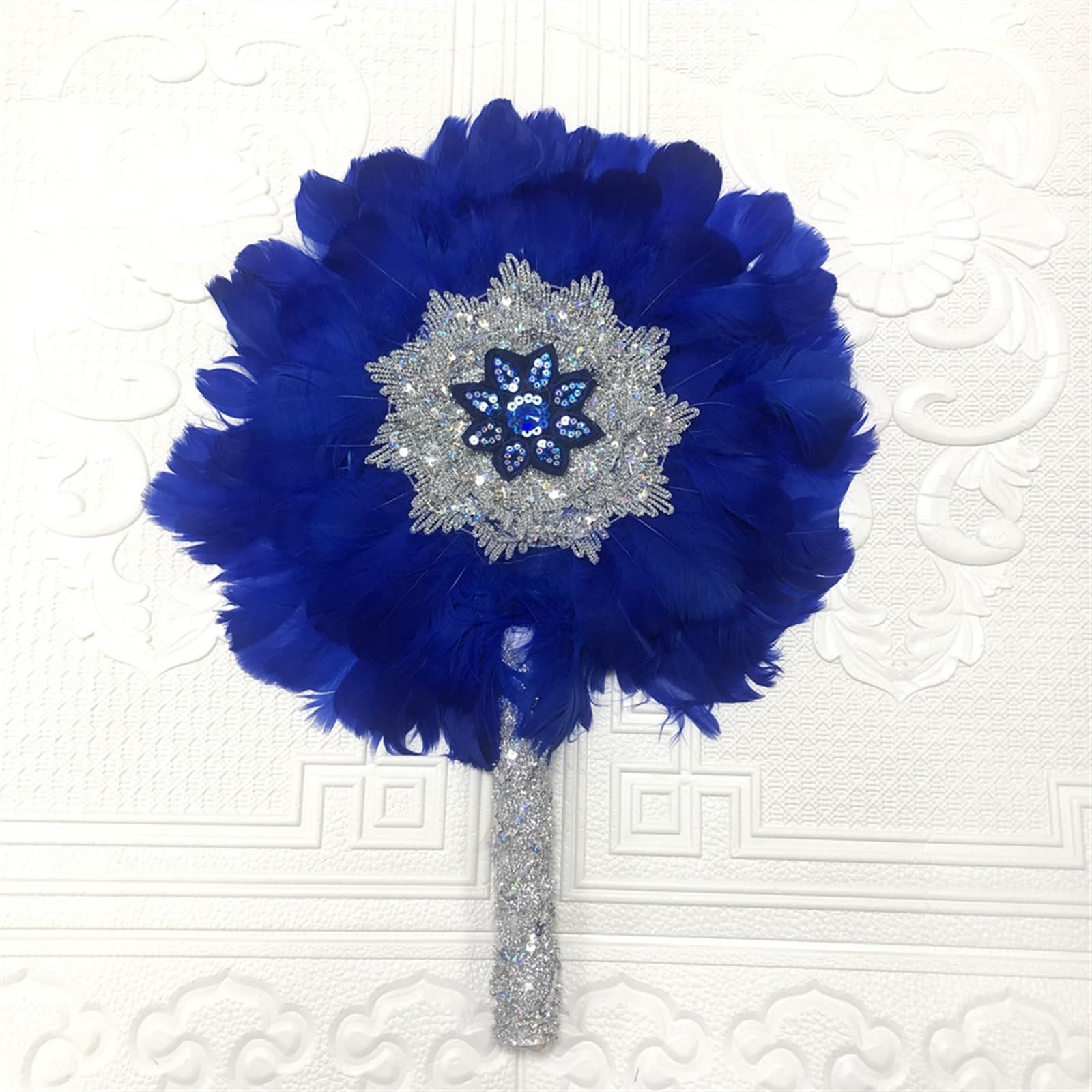 EGGPOD Hand Fan Folding 1pcs Small Size African Goose Feather Hand Fan for Dance Mariage Wedding Decoration Hand Fan Blue Nigerian Feathers Fan Folding Fan (Color : 1, Size : Small Size 44x32cm)