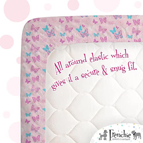 Frenchie Mini Couture, Fitted Pack n Play Sheets, 2 Pack, 100% Woven Cotton, Pack and Play Mattress Sheets, Fits Most Mini Crib & Playard, 27 x 39 x 4in, Butterfly