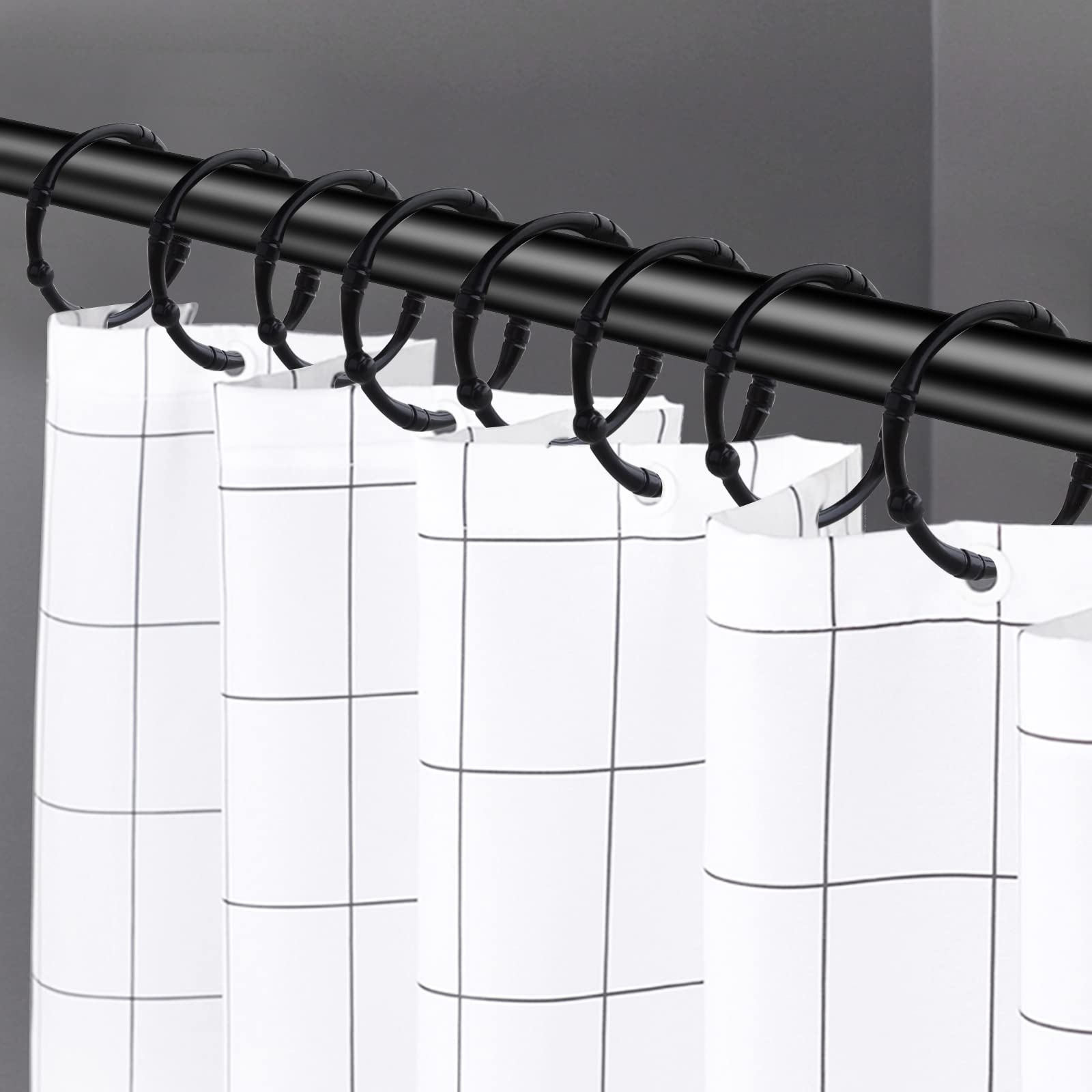 TCMAO Shower Curtain Hooks, Rustproof Decorative Shower Curtain Rings Metal Round Shower Hooks for Bathroom Shower Rod, 12 Pack (Black)