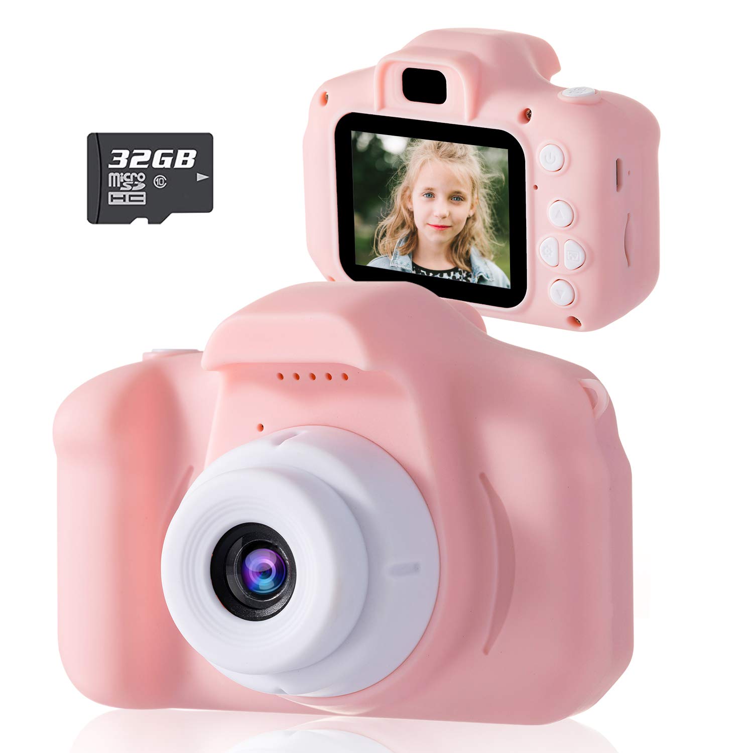 Kids Camera, DDAD Digital Video Camera Gifts for Boys and Girls, Toddler Video Recorder Mini Rechargeable and Shockproof Camera Creative DIY Camcorder for Children 3-8 Years Old(32GB SD Card Included)