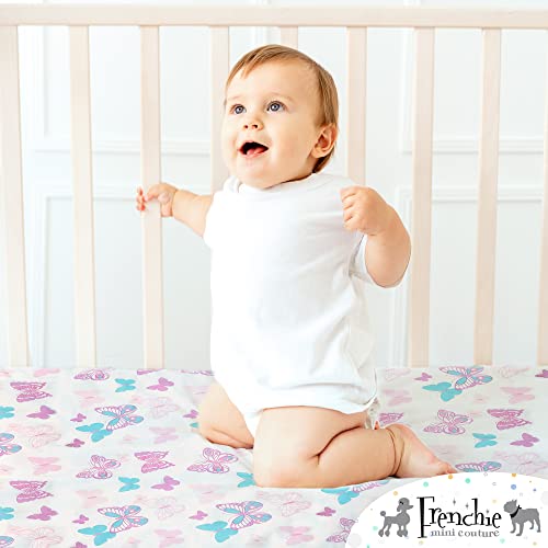 Frenchie Mini Couture, Fitted Pack n Play Sheets, 2 Pack, 100% Woven Cotton, Pack and Play Mattress Sheets, Fits Most Mini Crib & Playard, 27 x 39 x 4in, Butterfly