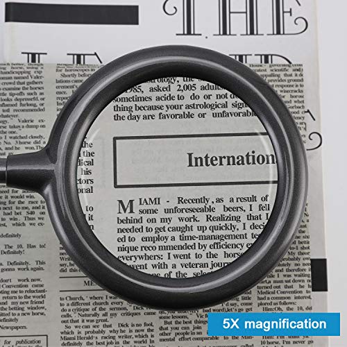 5X Rechargeable Magnifying Glass with Light and Stand, KACIOPOO Lighted Magnifying Glass Hands Free for Reading, Seniors, Hobbies, Craft