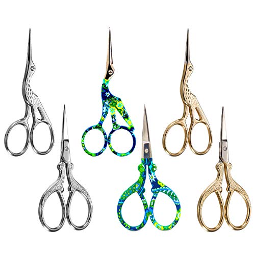 6PCS Stainless Steel Small Sewing Scissors, 3.6 Inch Sewing Dressmaker Scissors, Stork Scissors Office Fabric Crane Detail Scissors Craft Supplies for Embroidery, Craft, Needle Work, Art Work