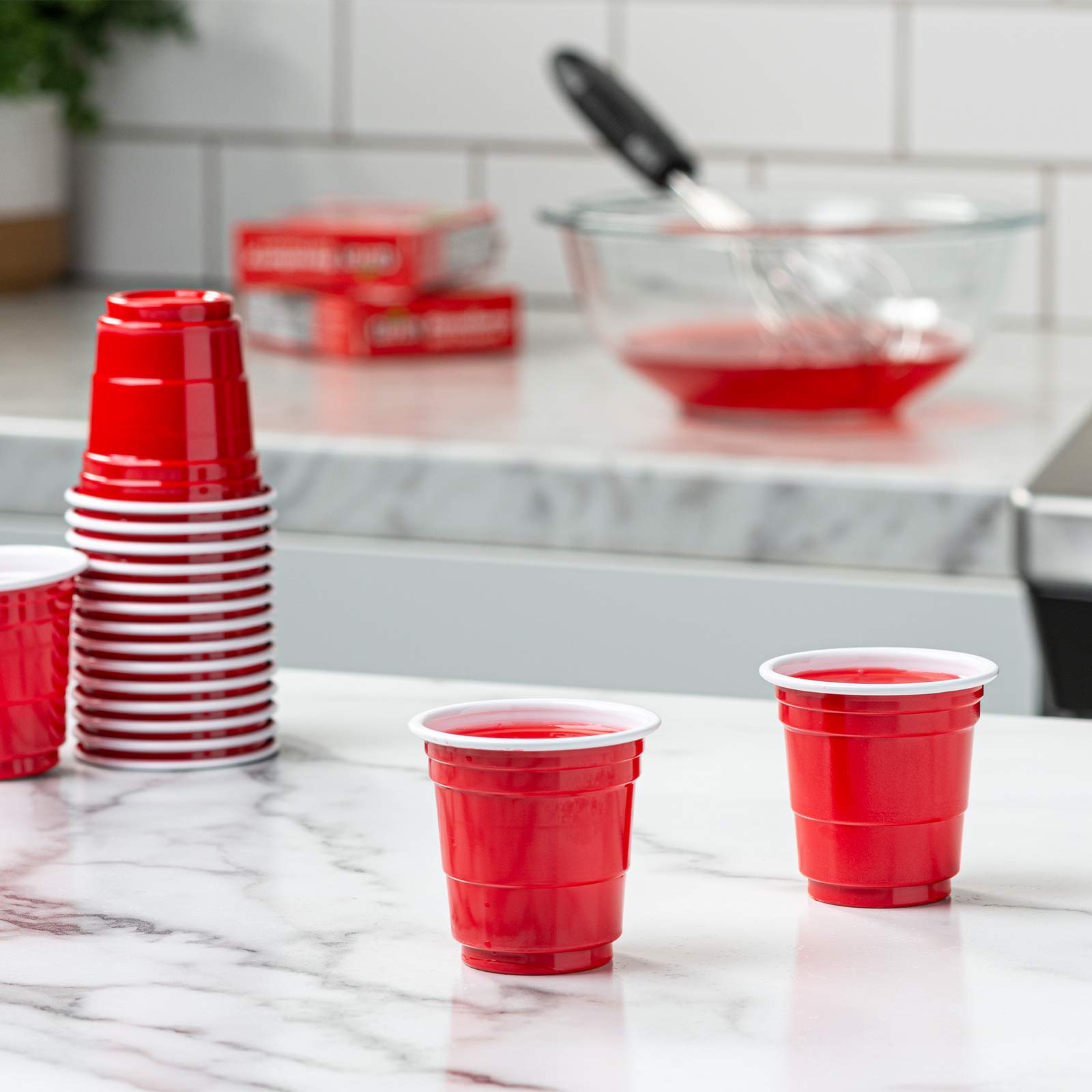 Comfy Package [Case of 3,000 2 oz. Mini Plastic Shot Glasses Disposable - Red Jello Shot Cups for Parties and Events